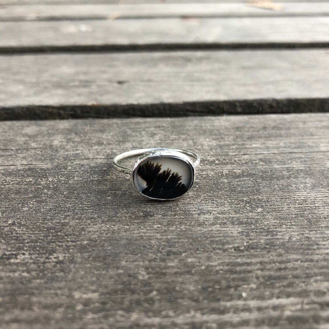 Dendritic Agate Silver Ring, Mini Cute Trees, Scenic Landscape Agate ...