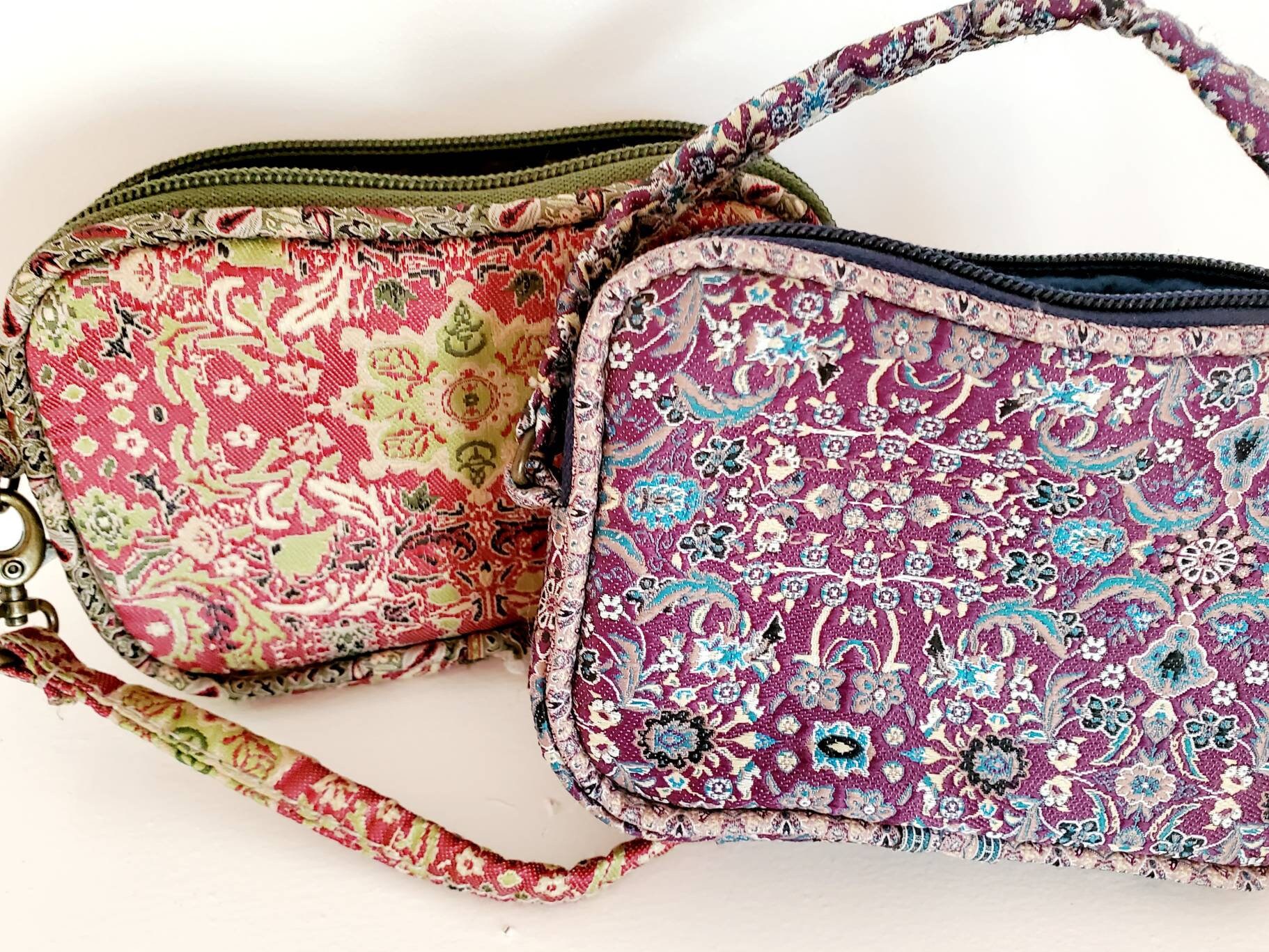 Vintage Wristlet, Boho Tapestry Fabric, Purple-blue or Magenta-green ...