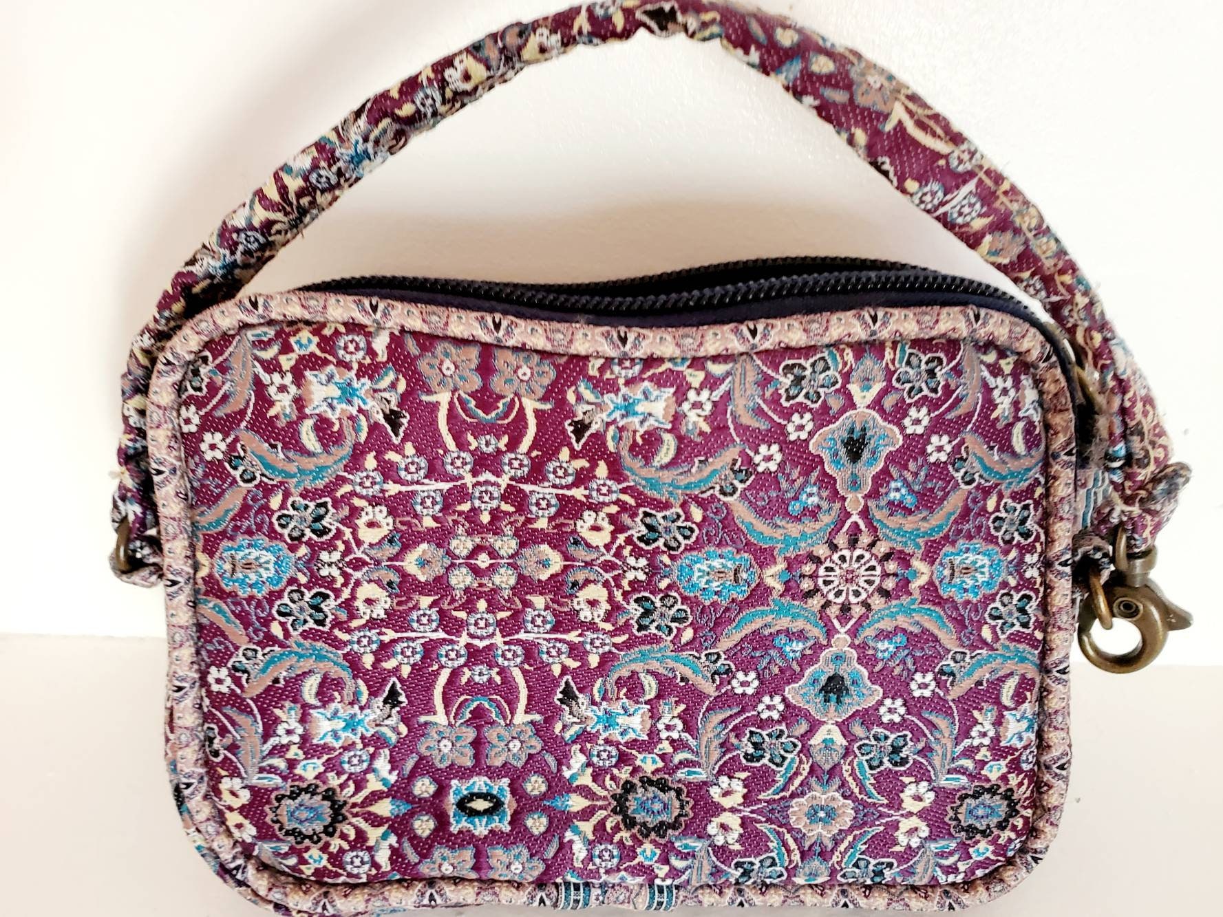Vintage Wristlet, Boho Tapestry Fabric, Purple-blue or Magenta-green ...
