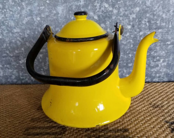 Yellow Enamelware Teapot Japan, Vintage Yellow Teapot, Rustic, Shabby ...