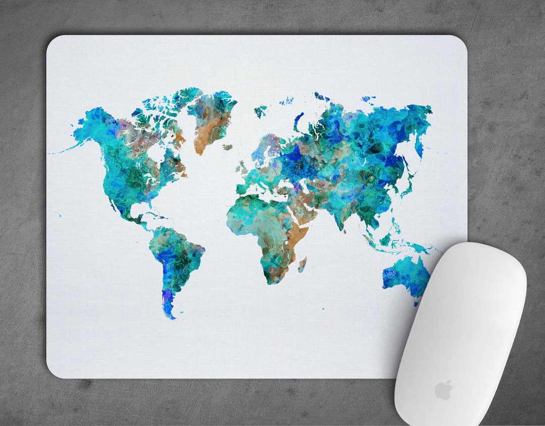 World Map of the World Watercolor Mousepad Mouse Pad Art Print Decor ...