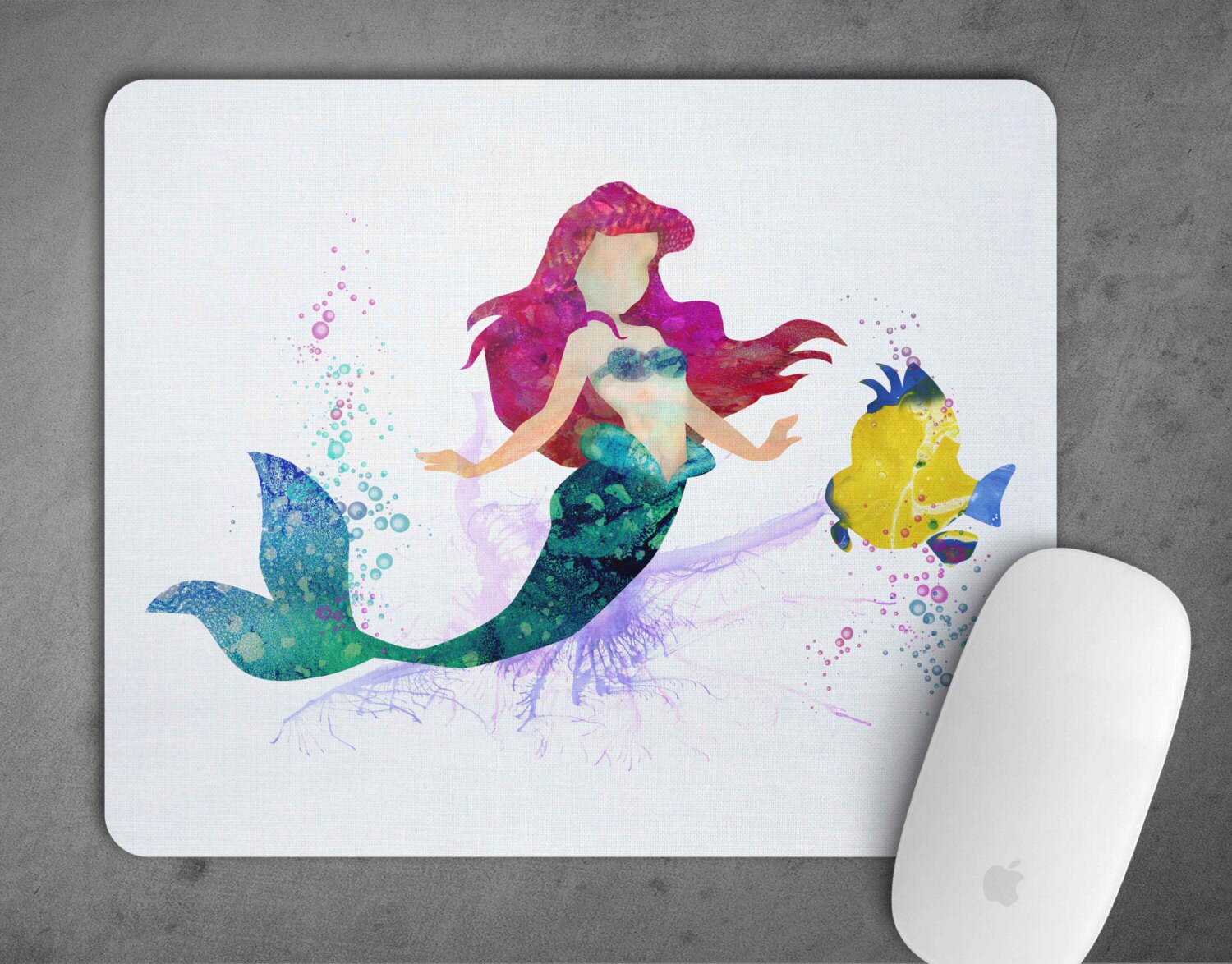 Little Mermaid Ariel and Flounder Watercolor Mousepad Mouse | Etsy