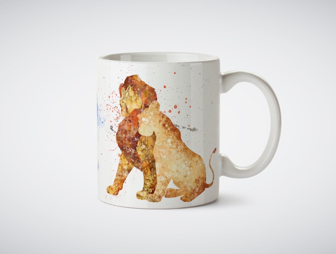 The Lion King Simba and Nala Watercolor Art Print Cup Coffee Tea White ...
