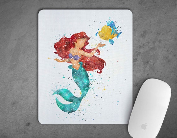 Ariel and Flounder the Little Mermaid Watercolor Mousepad | Etsy