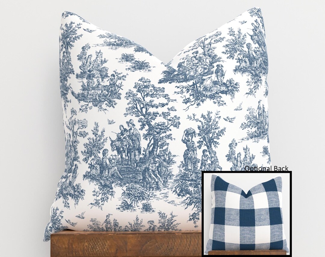 Blue Toile Pillow Cover With Zipper, Flippable 2-sided Pillow With ...