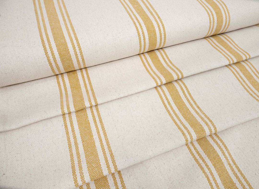 Yellow Gold Stripe Grain Sack Fabric, Vintage Reproduction Feedsack for ...