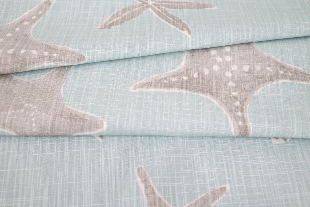 Starfish Coastal Fabric, Nautical Sea Life Blue Haze Slub Canvas by ...