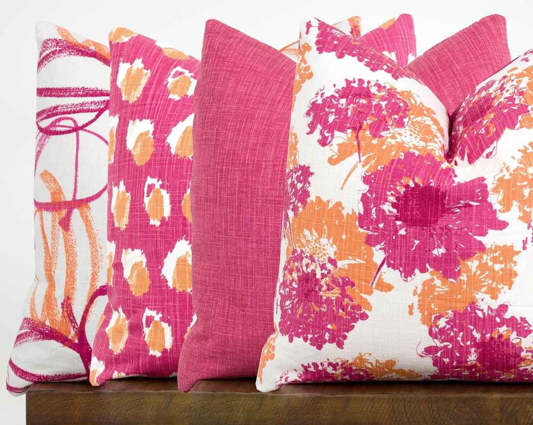 Pink & Orange Pillow Cover With Zipper, Vibrant Colorful Throw Covers ...