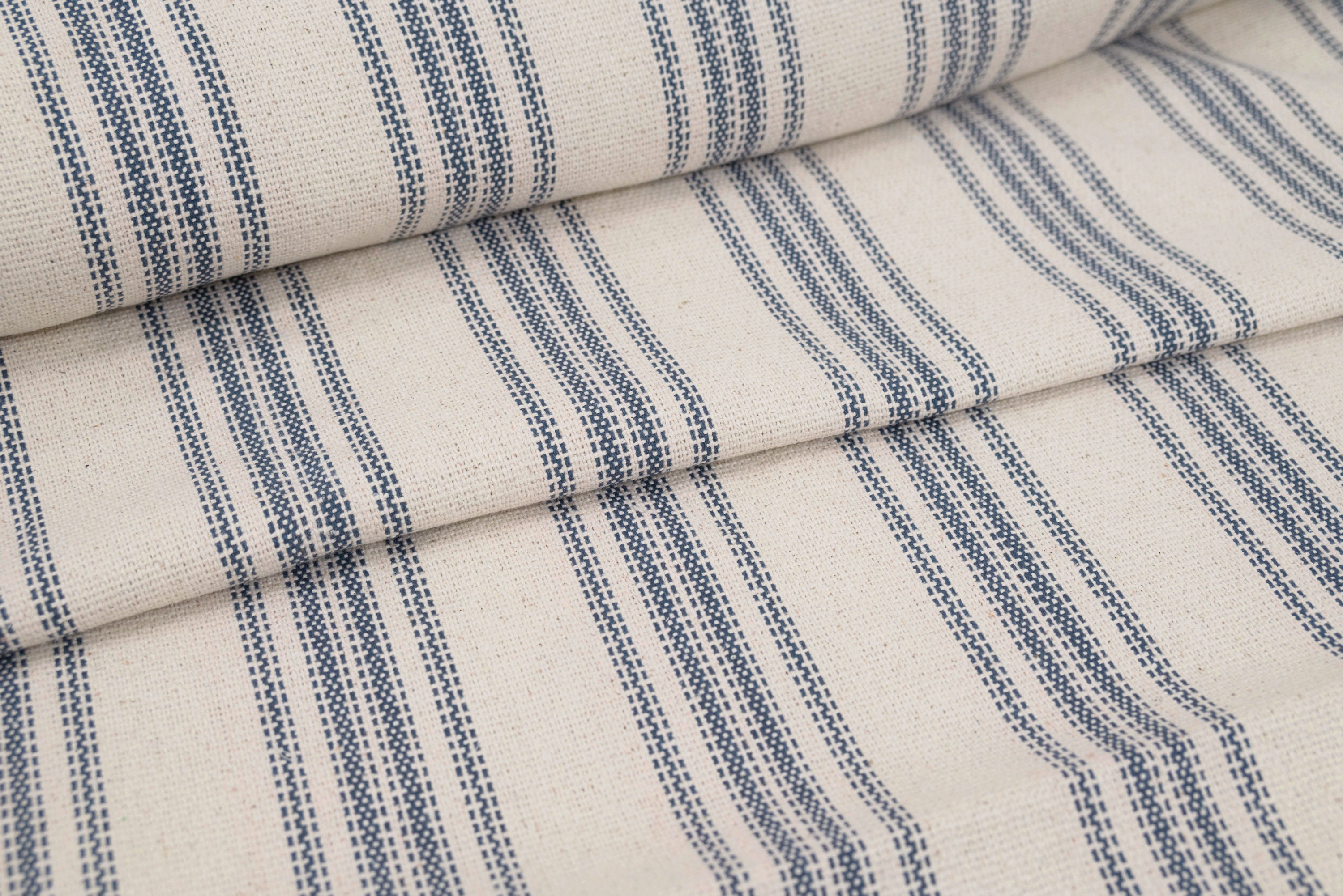 Blue Ticking Stripe Grain Sack Fabric, Vintage Reproduction Feedsack ...