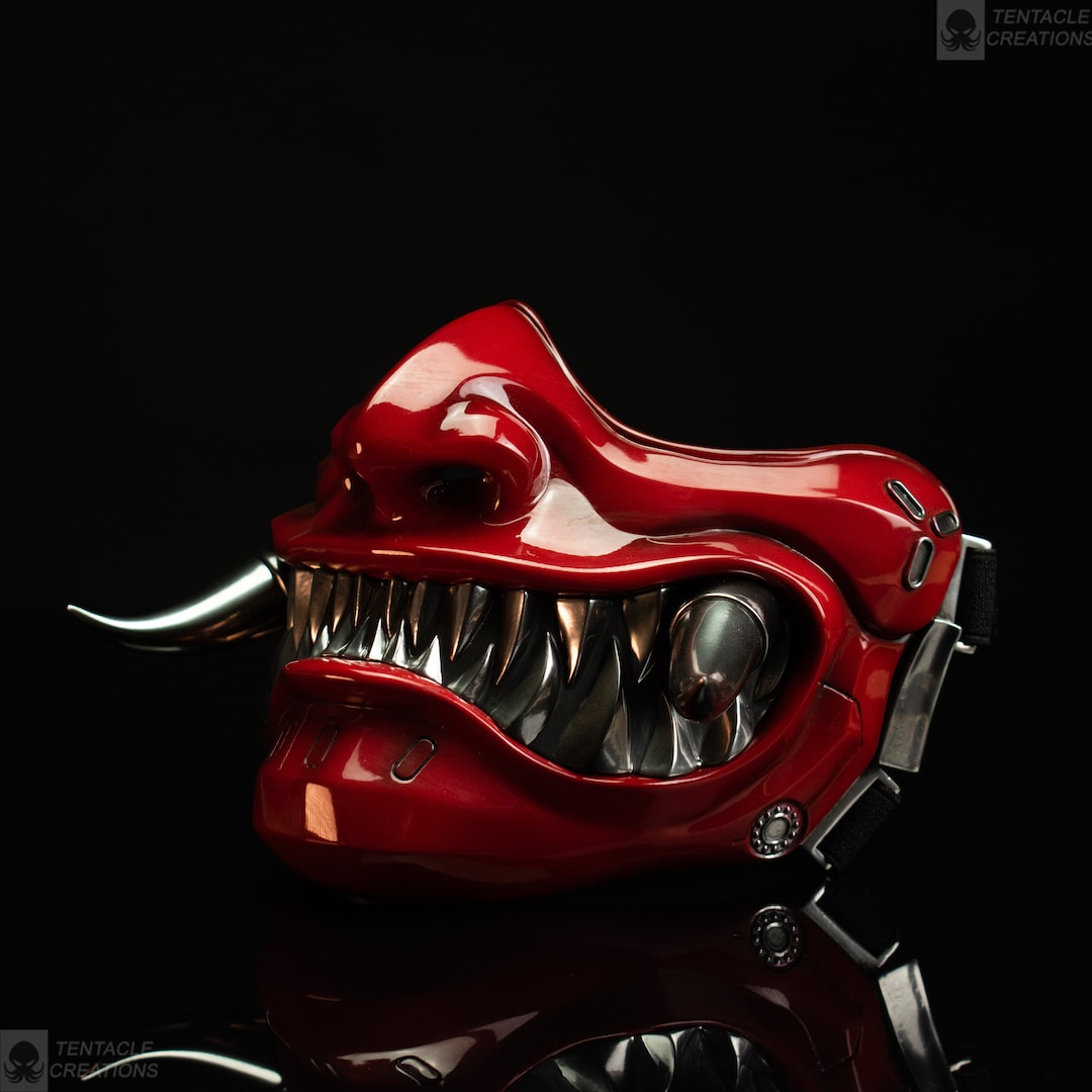 Samurai Mask 2.0v - Red and Chrome - Cyberpunk Inspired - Etsy