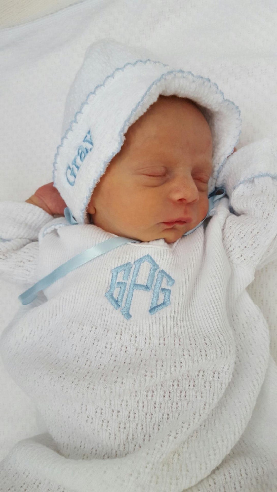 Blue Knit Baby Bonnet - Etsy