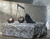 Stunning Paperweight Metal Cherries on Stone Base Sculpture - Etsy