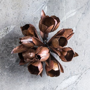 Metal Tulips Bouquet Unusual Metal Sculpture, 11 Copper Metal Flowers ...