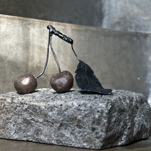 Stunning Paperweight Metal Cherries on Stone Base, Sculpture, Door or ...