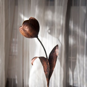 Metal Sculpture Copper Tulip on Stone Base Forged Welded Metal Flower ...