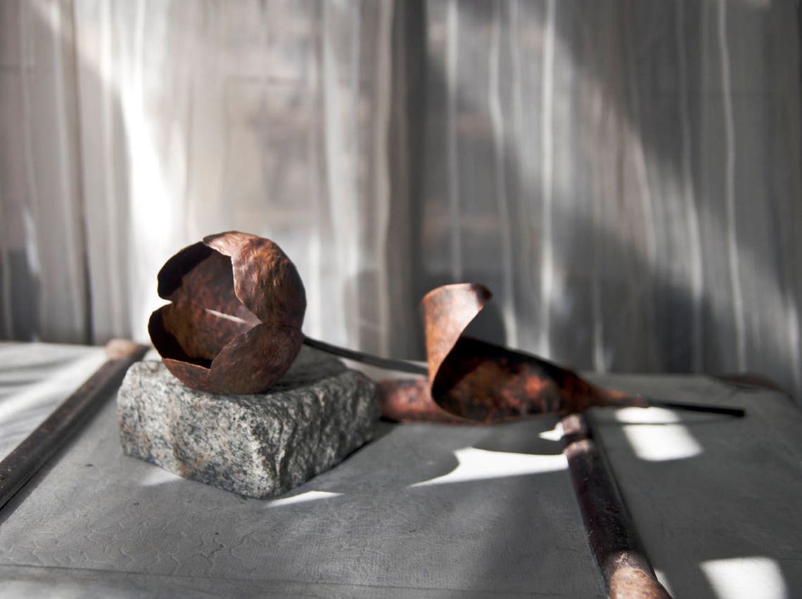 Copper Tulip metal flower garden sculpture unusual flower | Etsy