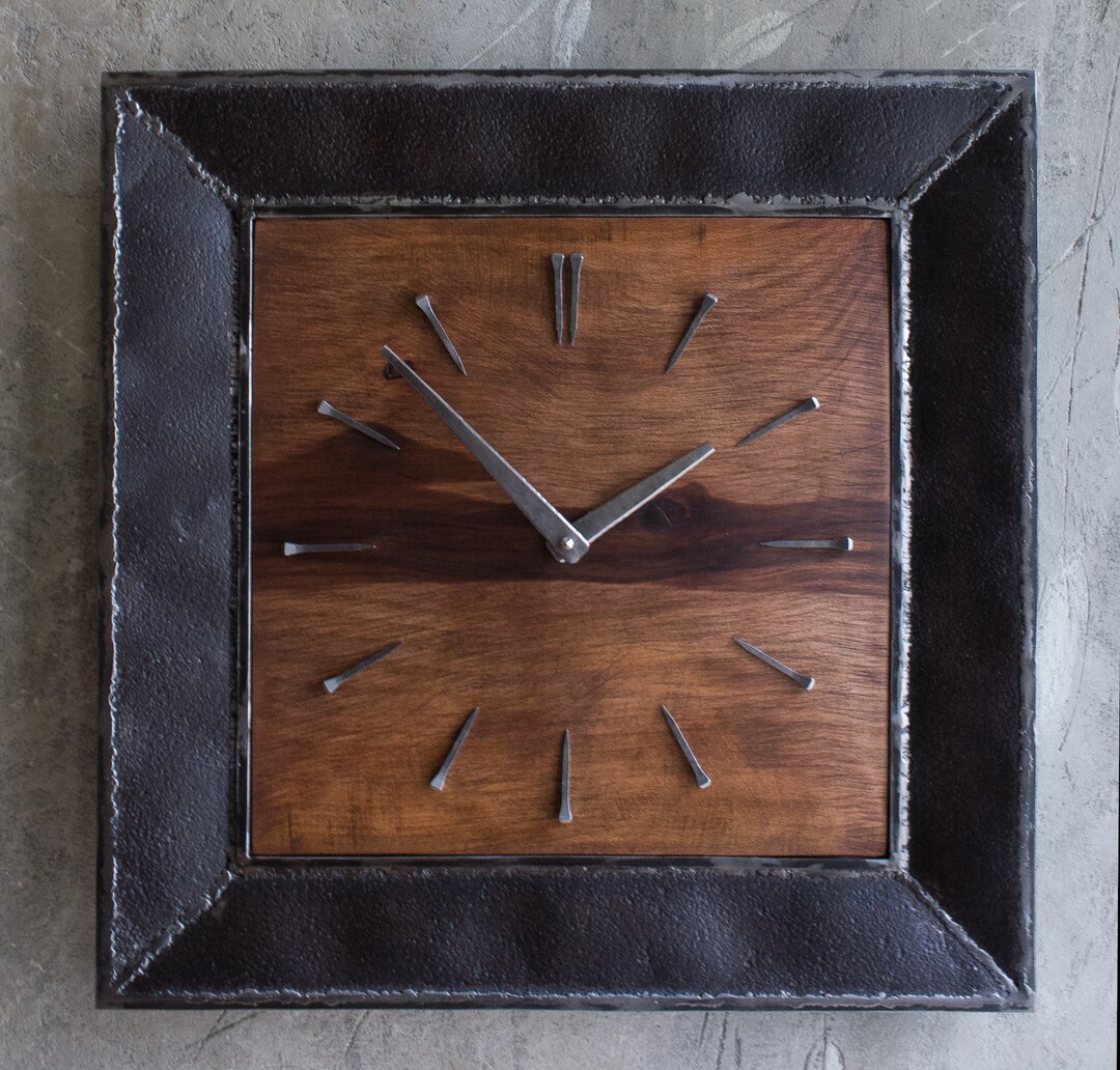 Stunning Wall Clock, Metal and Wood Clock, Square Geometric Industrial ...