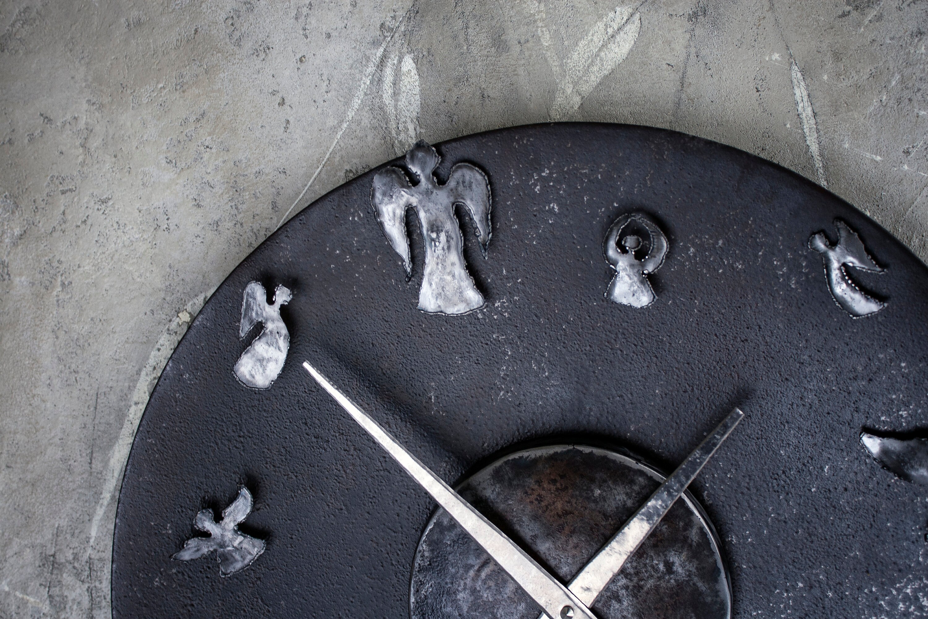 Large Round Metal Industrial Wall Clock with angels made by | Etsy