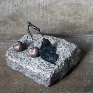 Stunning Paperweight Metal Cherries on Stone Base, Sculpture, Door or ...