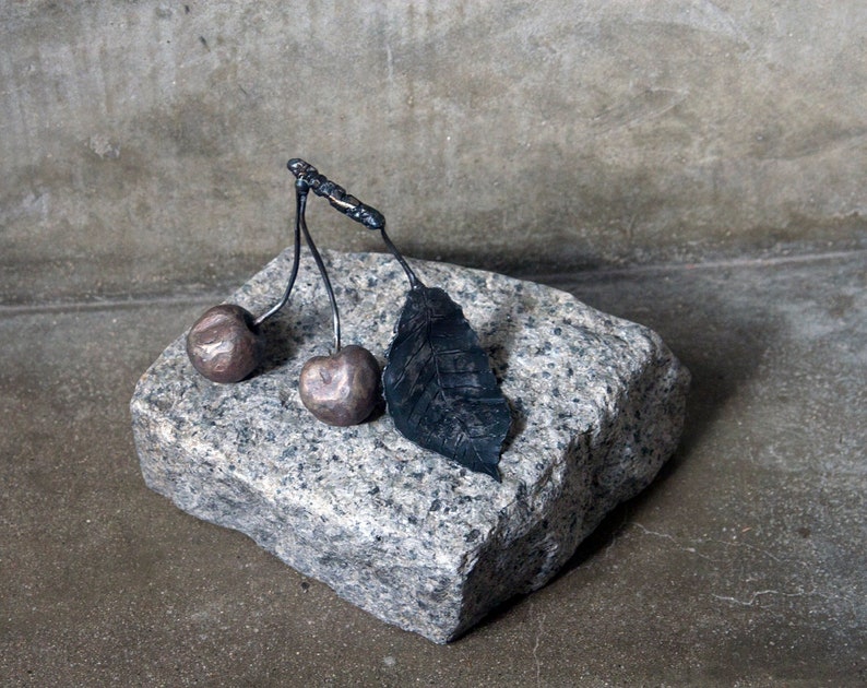 Stunning Paperweight Metal Cherries on stone base sculpture | Etsy
