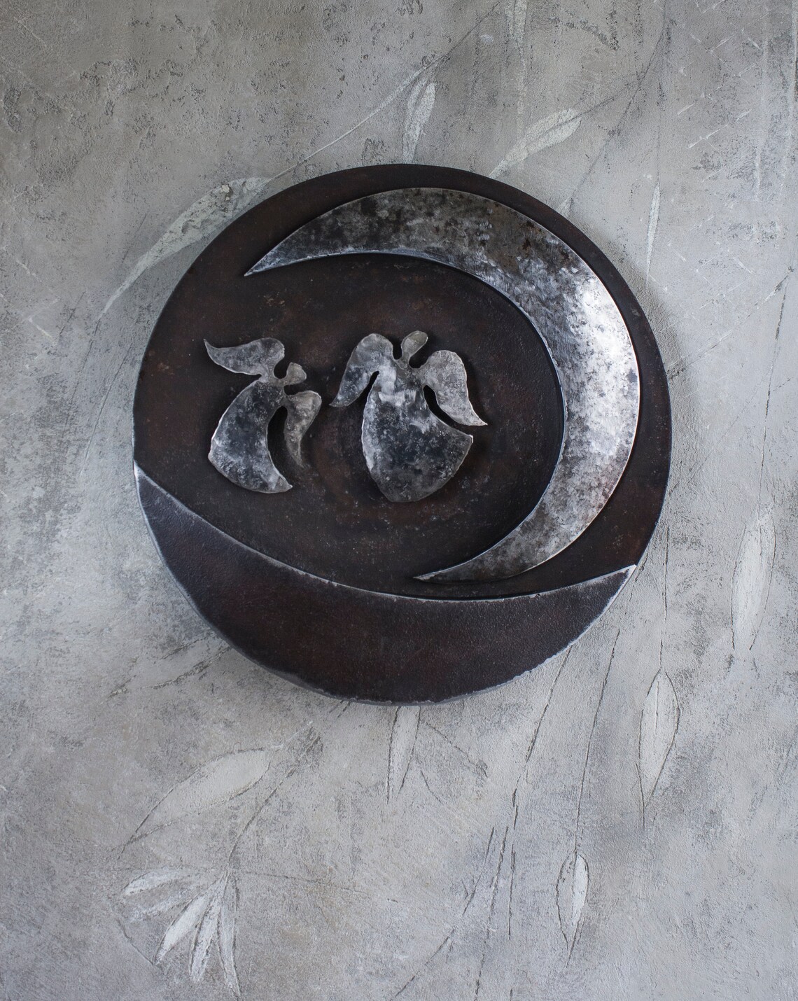 Industrial Metal Round Sculpture Steel Wall Art With Angels - Etsy