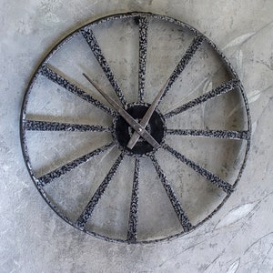 Round Wall Industrial Metal Clock, Inox on Wrought Black Iron, by the ...