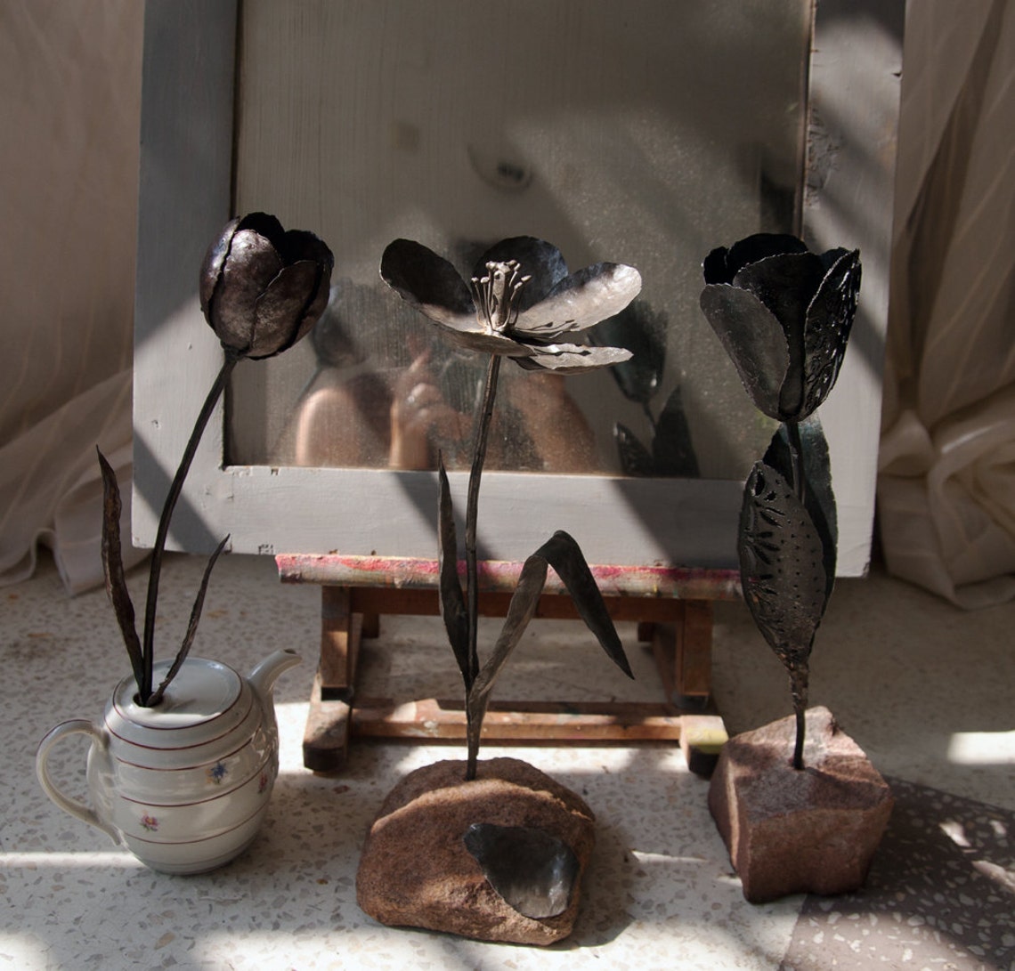 Iron Tulip Metal Flower Welded 3d Art Decor Steel Tulip Yard - Etsy