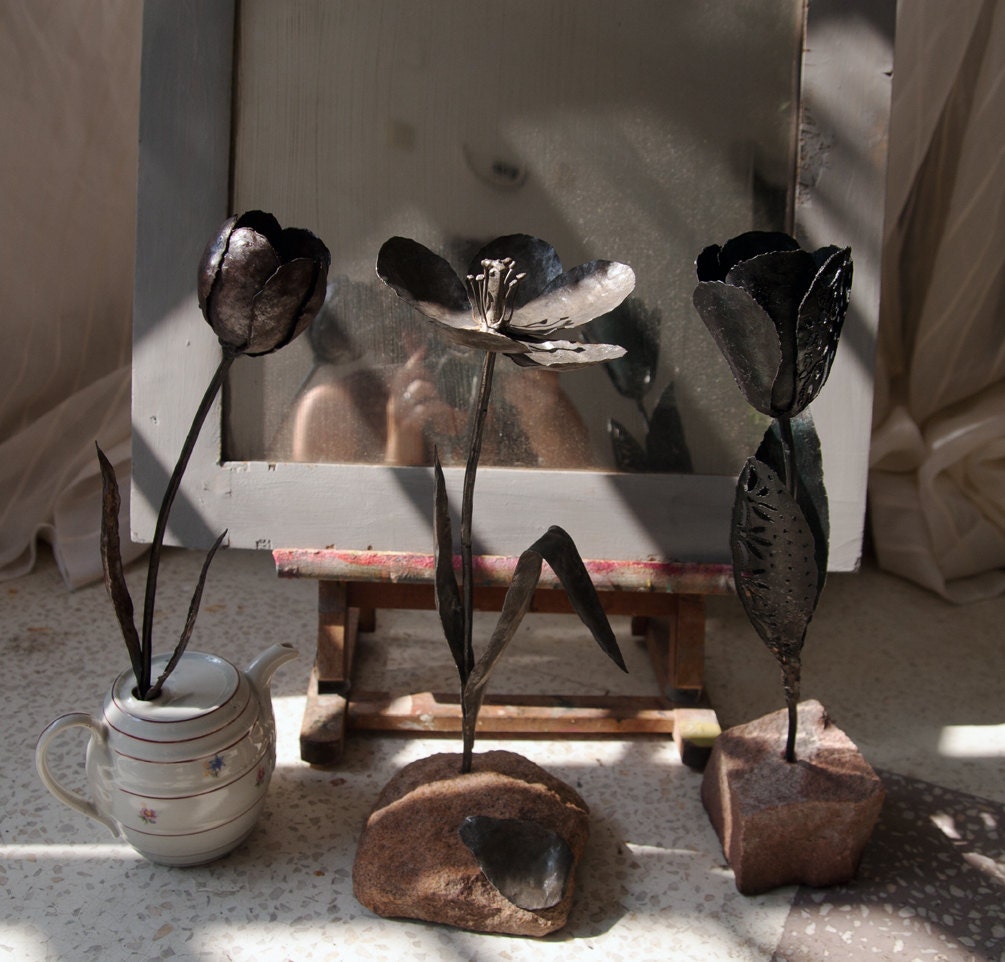 Iron Tulip Metal Flower Welded 3d Art Decor Steel Tulip Yard - Etsy