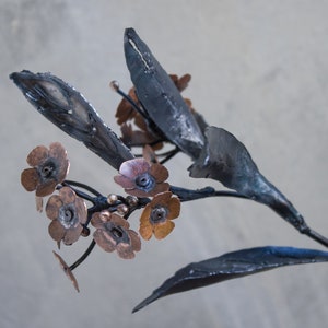 Мetal Flower on Stone, Forget-me-not Stalk, Twig Steel and Copper ...