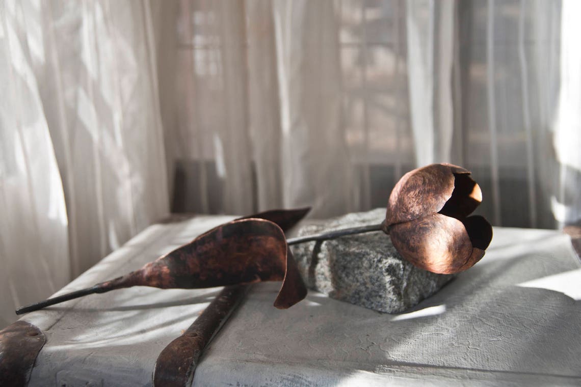 Copper Tulip metal flower garden sculpture unusual flower | Etsy