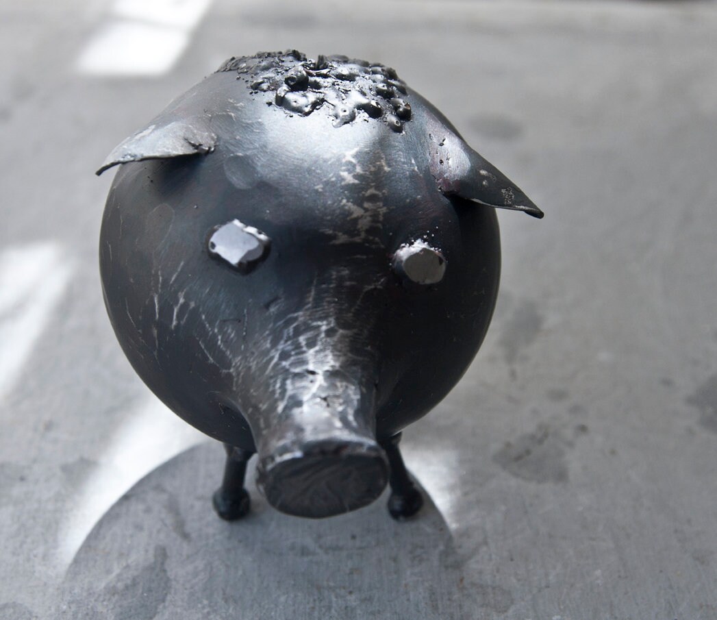 Piggy Bank Metal Figurine Funny Little Pig Metal Sculpture | Etsy