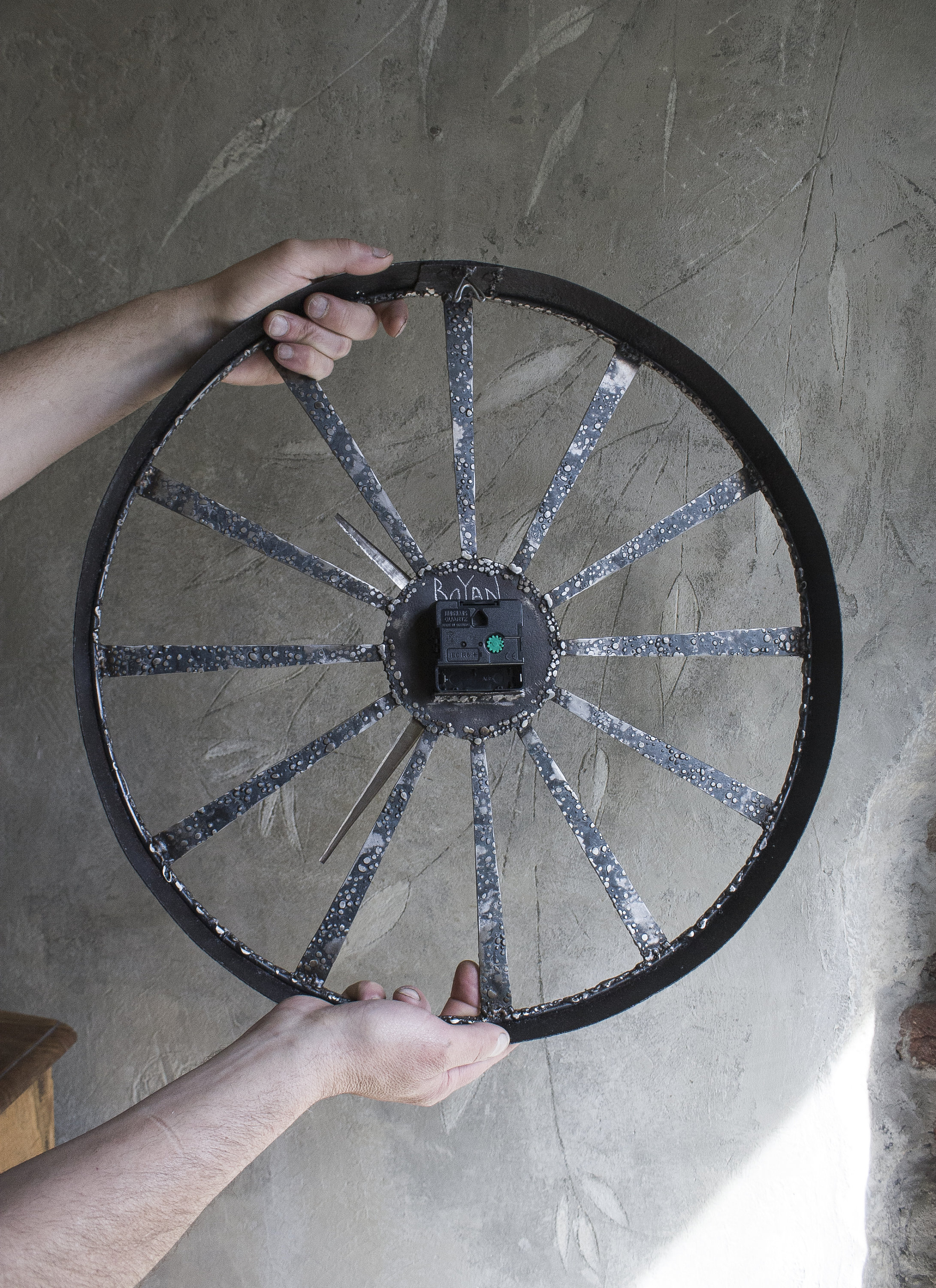 Round Wall Industrial Metal Clock, Inox on Wrought Black Iron, by the ...