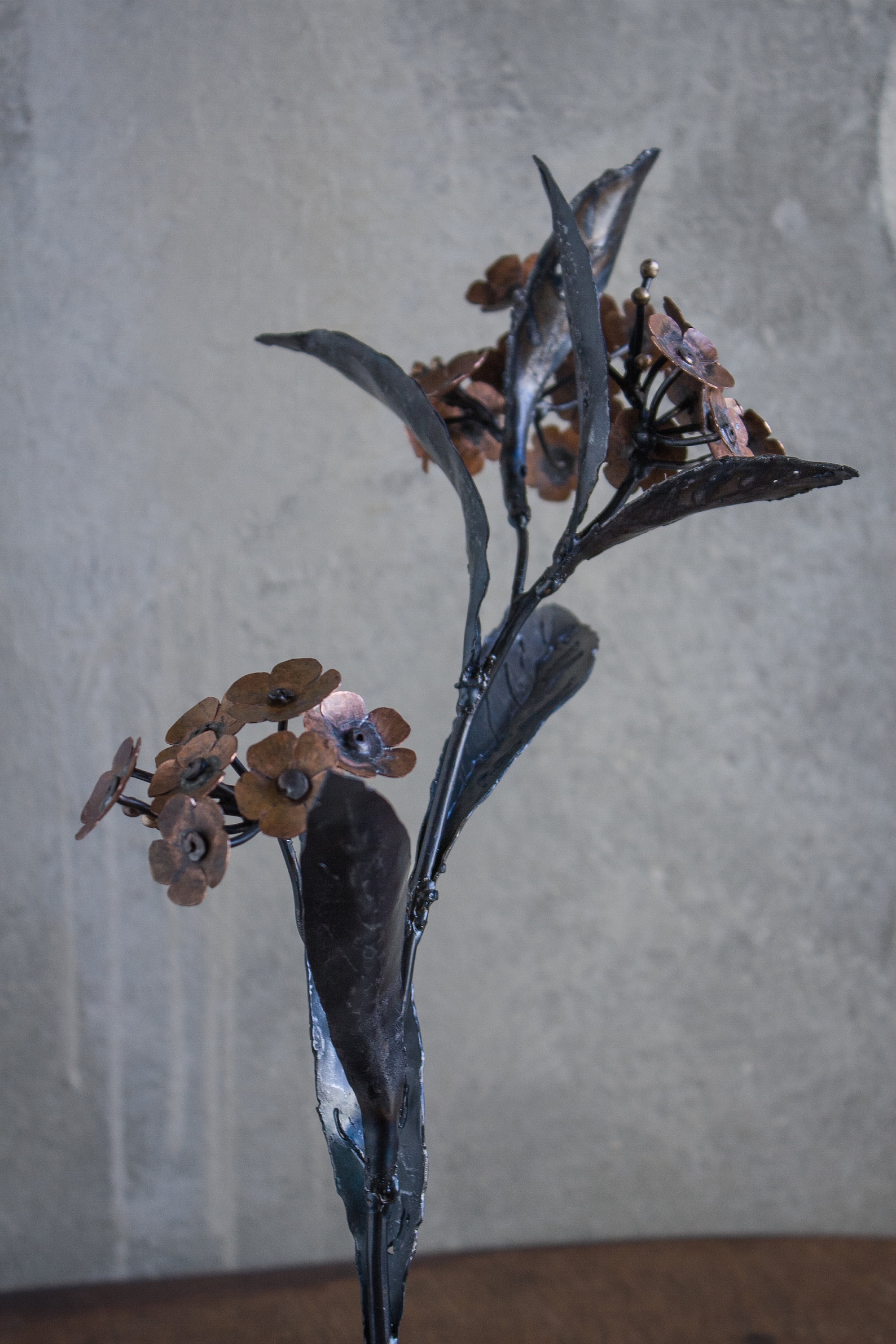 Мetal Flower on Stone, Forget-me-not Stalk, Twig Steel and Copper ...