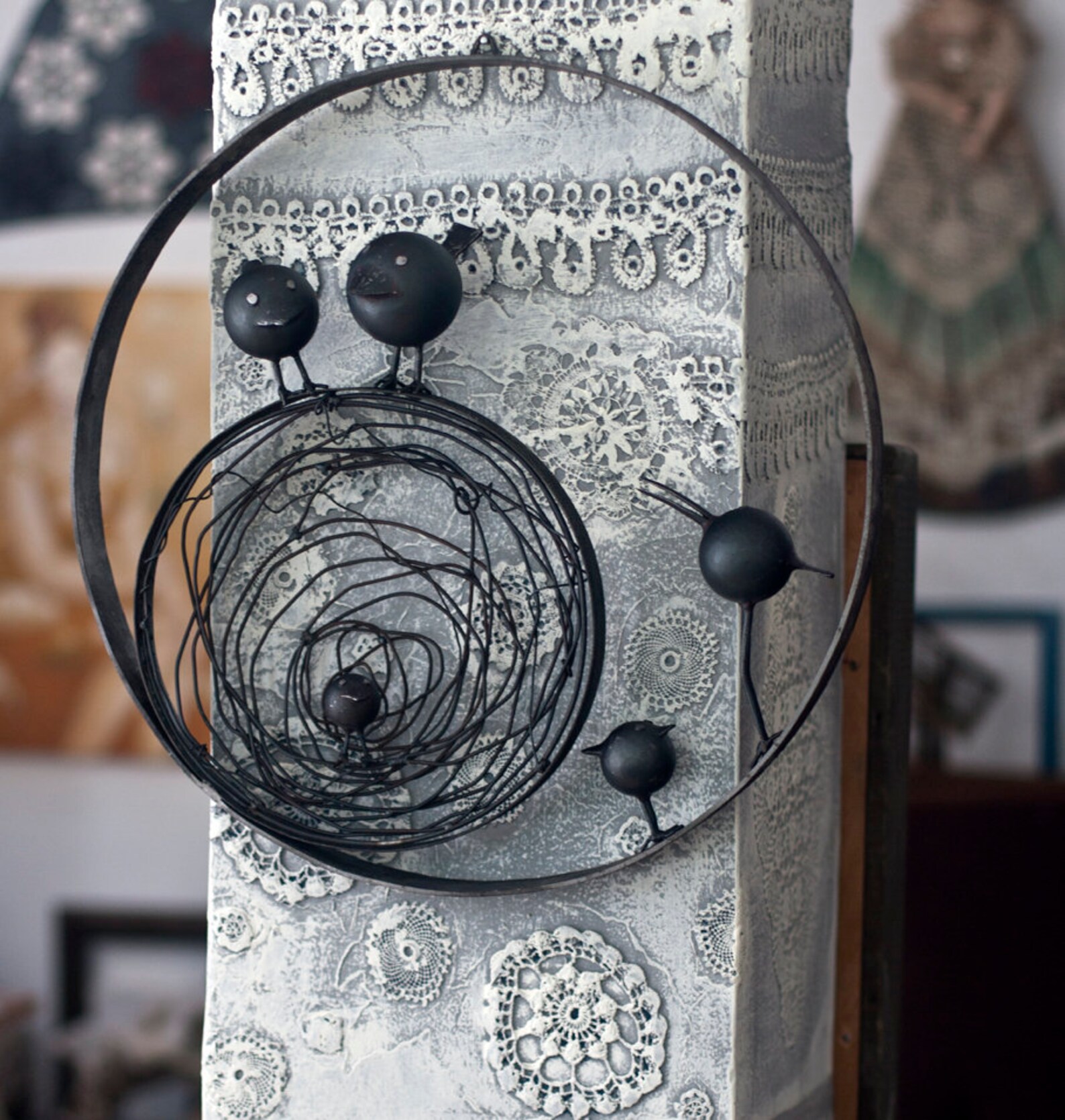 Industrial Metal Round Wall Sculpture With 5 Birds. Original - Etsy