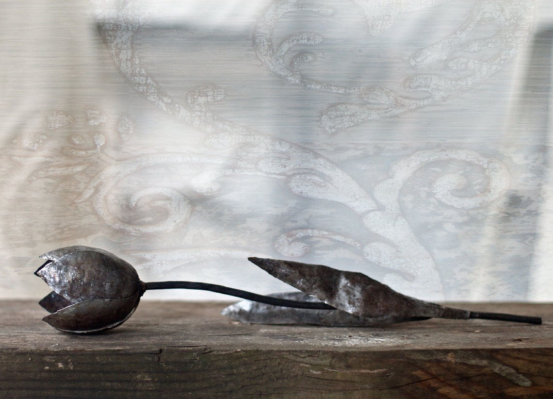Wrought Iron Sculpture Tulip, Metal Flower Welded Art Steel Decor 6th ...