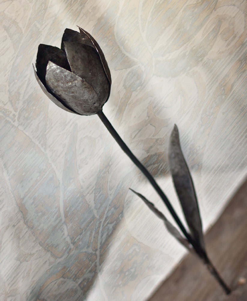 Wrought Iron Sculpture Tulip Metal Flower Welded Art Steel - Etsy