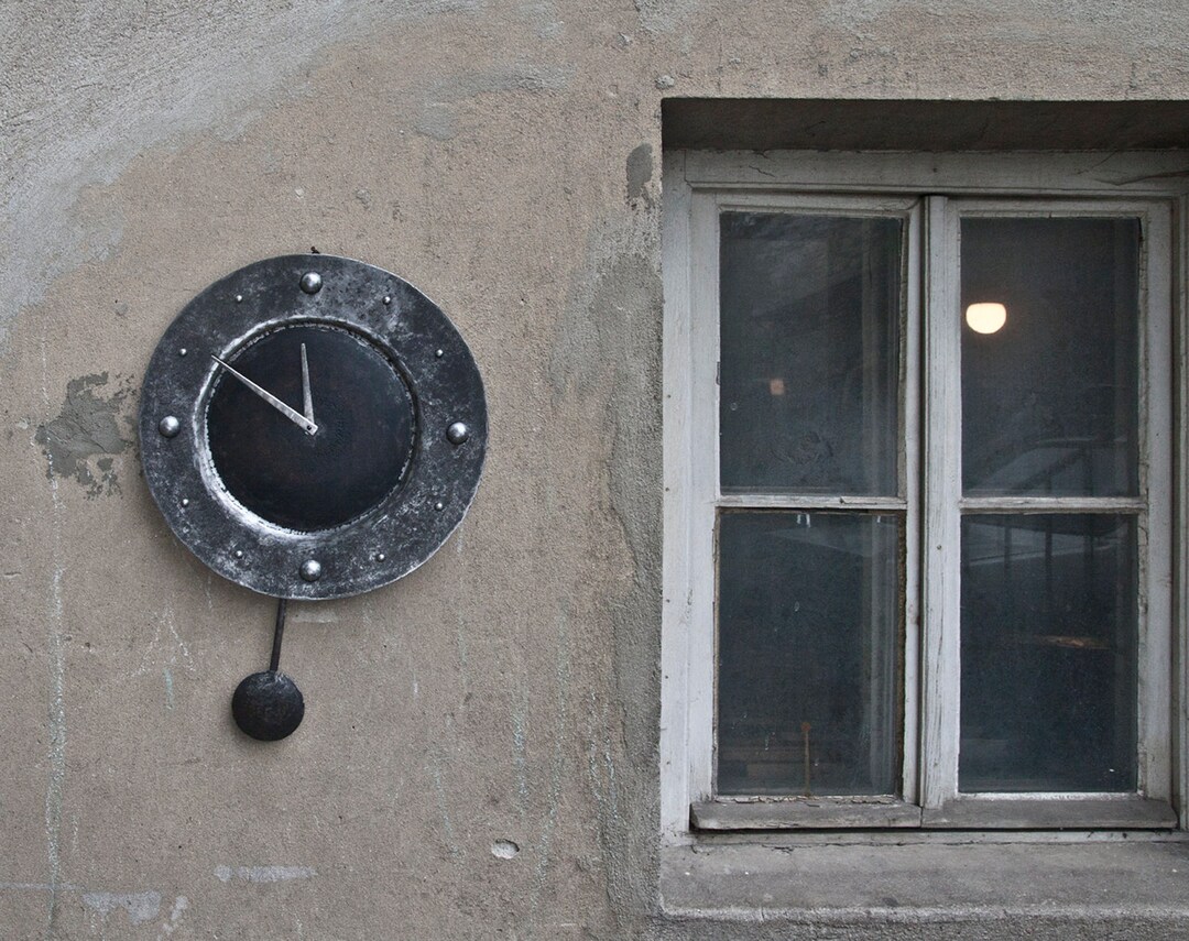 Metal Round Wall Clock, Pendulum Clock Industrial Design, Whimsical Art ...