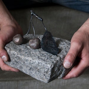 Stunning Paperweight Metal Cherries on Stone Base, Sculpture, Door or ...