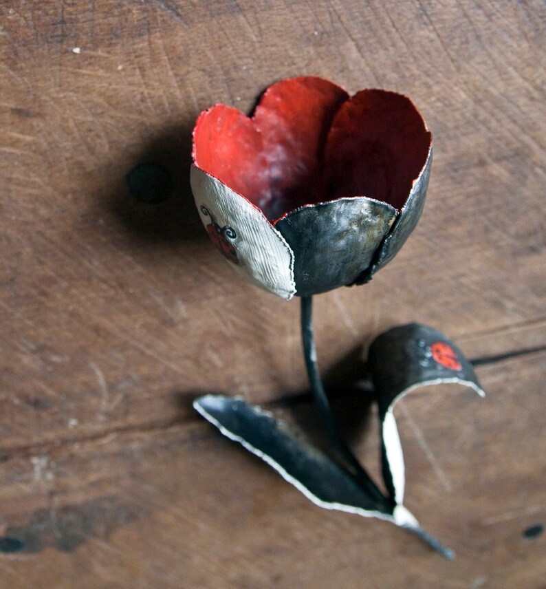 Metal Sculpture Tulip Metal Flower Wrought Iron Red and - Etsy