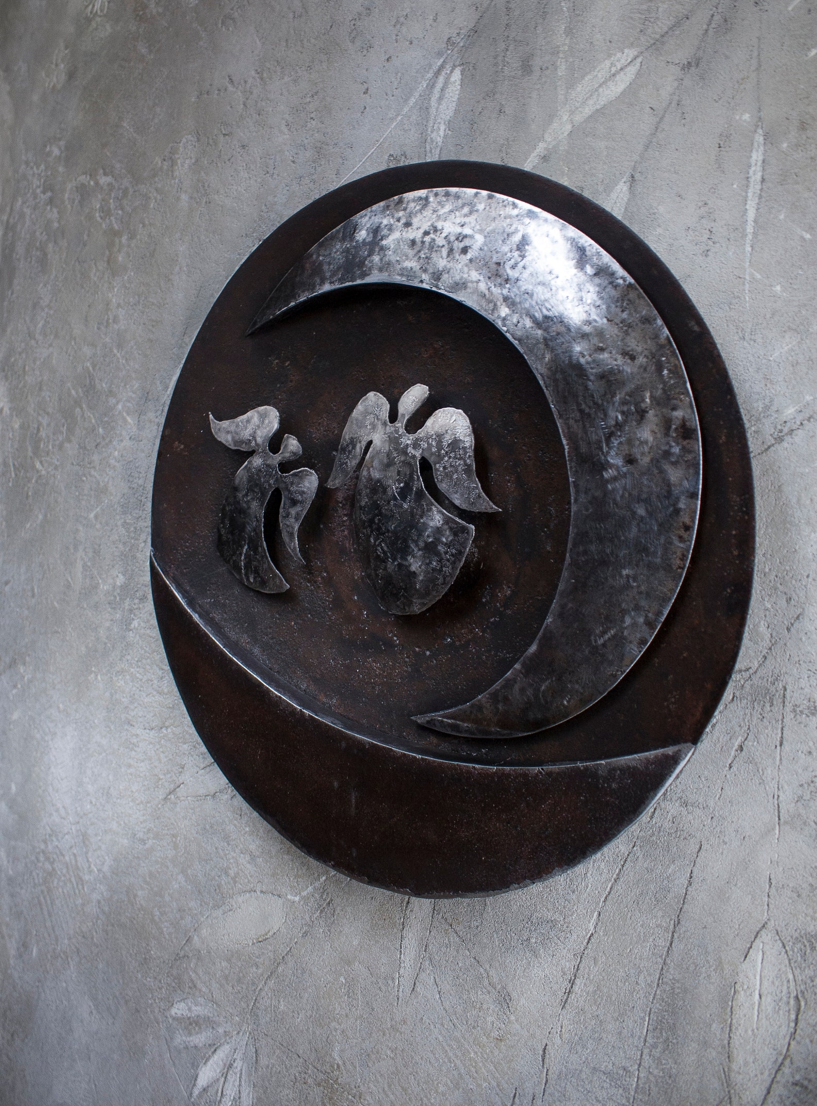 Industrial Metal Round Sculpture Steel Wall Art With Angels - Etsy