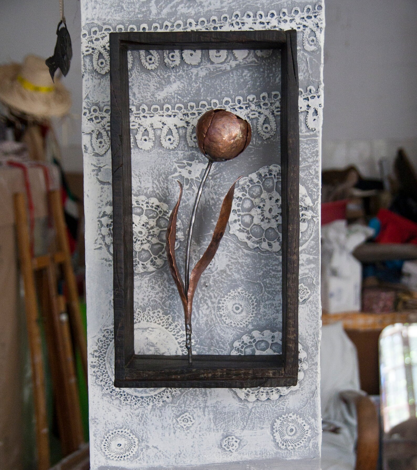 Forged Copper Tulip in Wood Frame Metal Flower Wall Sculpture - Etsy