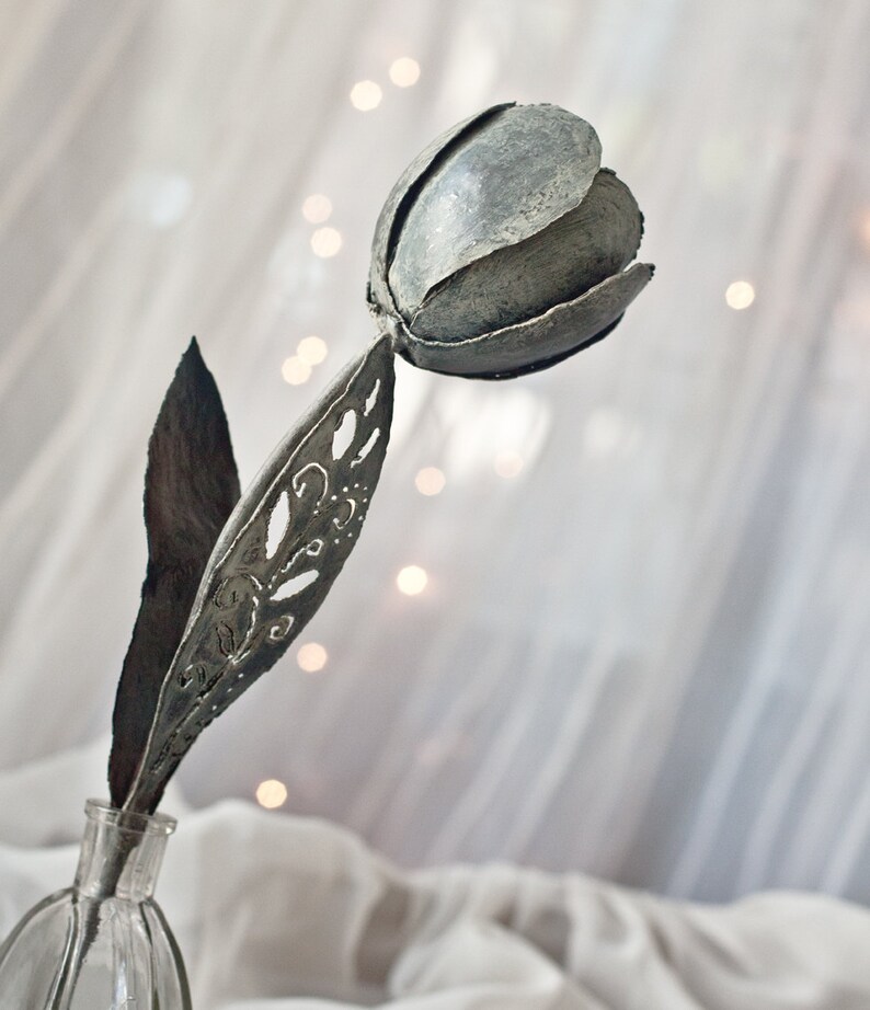 Tulipan Blanco Flor de metal Hierro forjado soldado - Etsy México