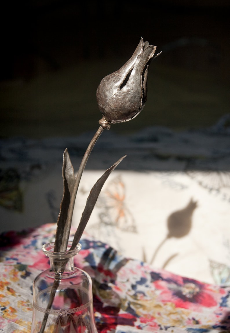 Forged metal flower welded art yard statue wrought iron tulip | Etsy