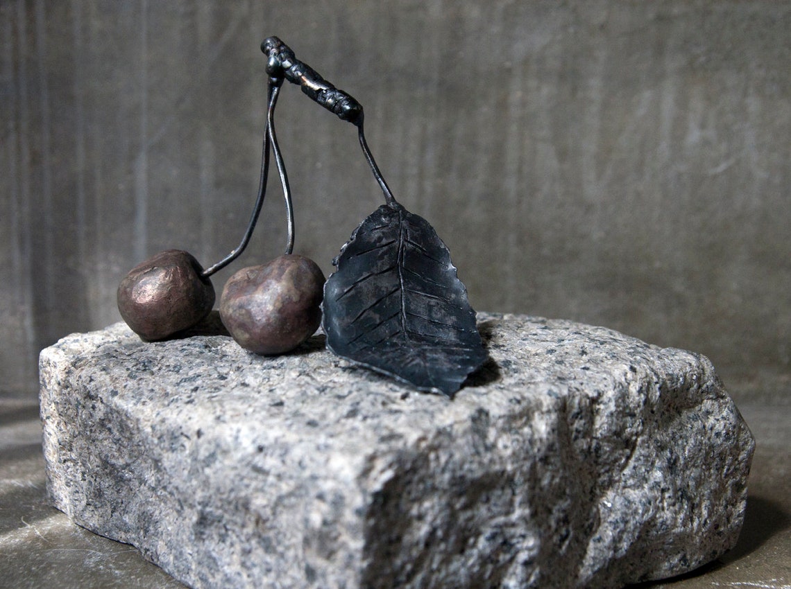 Stunning Paperweight Metal Cherries on stone base sculpture | Etsy