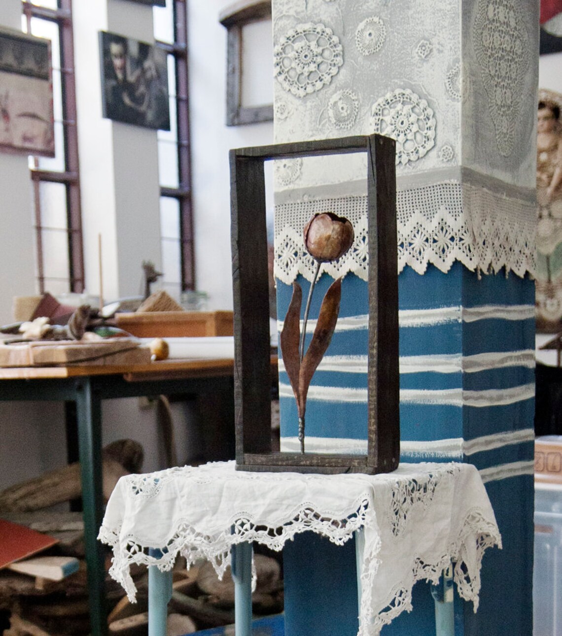 Forged Copper Tulip in Wood Frame Metal Flower Wall Sculpture - Etsy