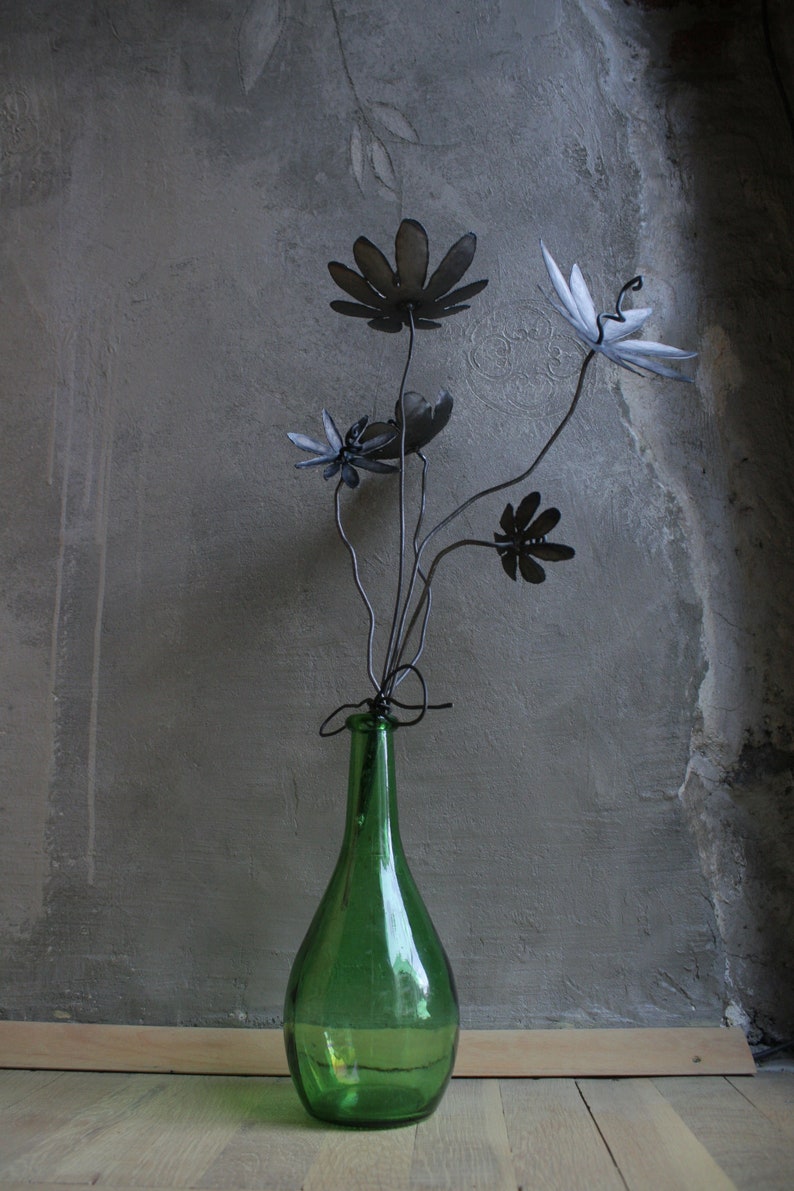 Metal flowers rustic bouquet wrought iron art | Etsy