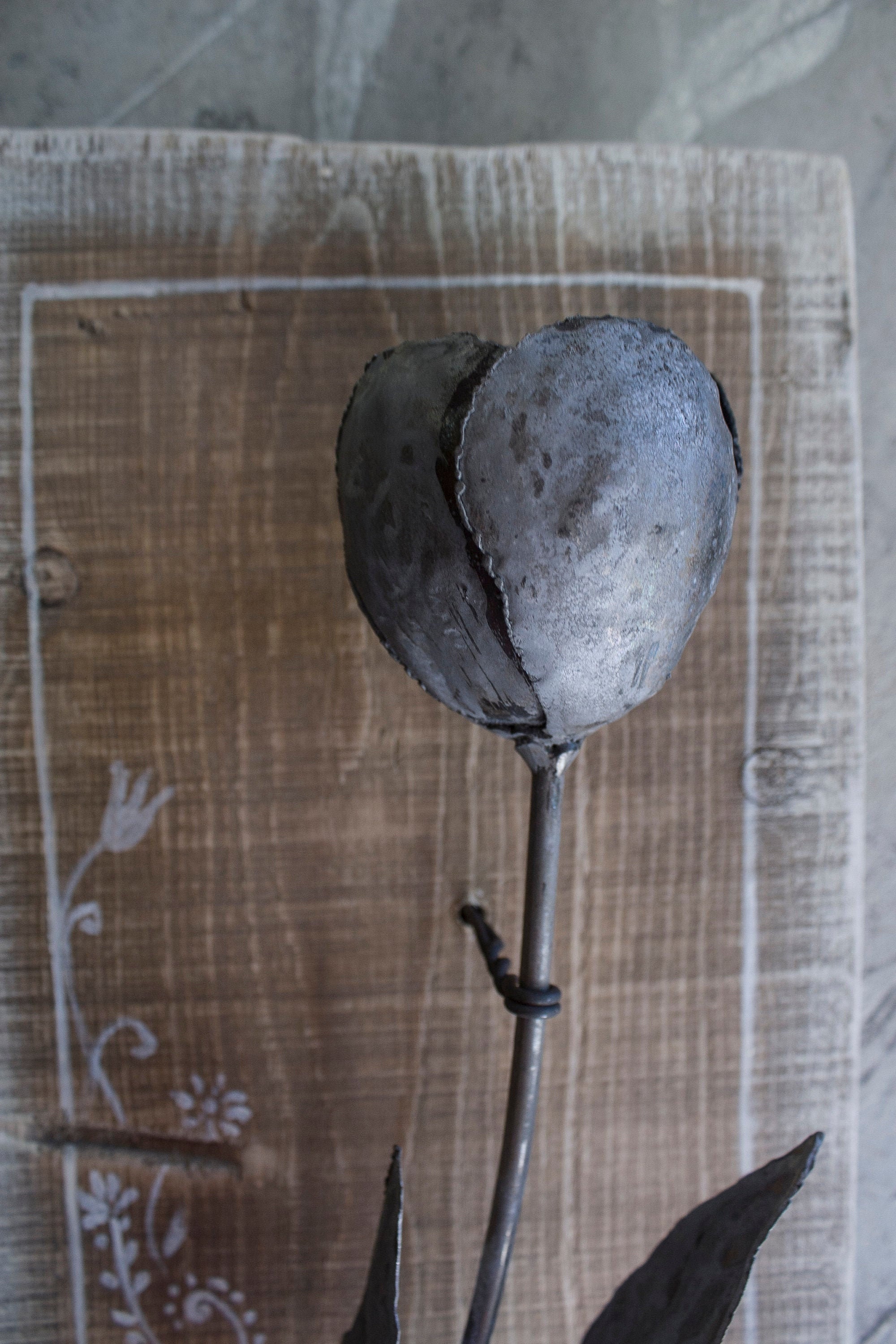 Tulip Wall Sculpture Welded Metal Flower on Wood Base - Etsy
