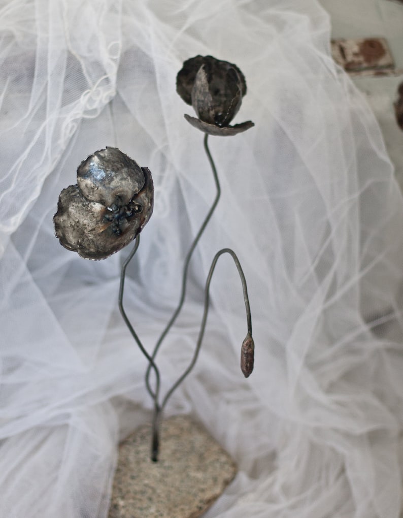Metal Flower Branch Poppy Bouquet Forged Welded Iron Art Metal - Etsy