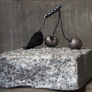 Stunning Paperweight Metal Cherries on Stone Base, Sculpture, Door or ...