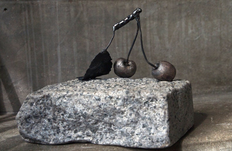 Stunning Paperweight Metal Cherries on stone base sculpture | Etsy